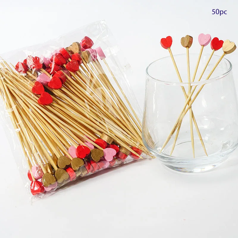 50Pcs-set-Red-Heart-Fruit-Sticks-Disposable-Bamboo-Sticks-Valentines ...