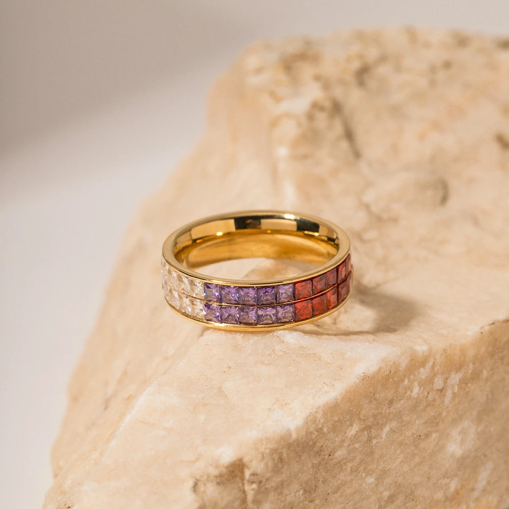 Stainless Steel PVD 18K Gold Plated Waterproof Colorful Rhinestoned ...