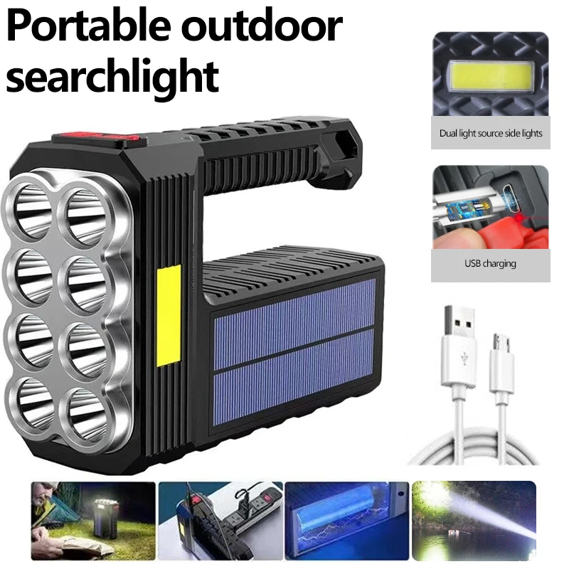 Solar-Rechargeable-Flashlight-High-Lumens-8LED-Bulbs-with-COB-Sidelight ...
