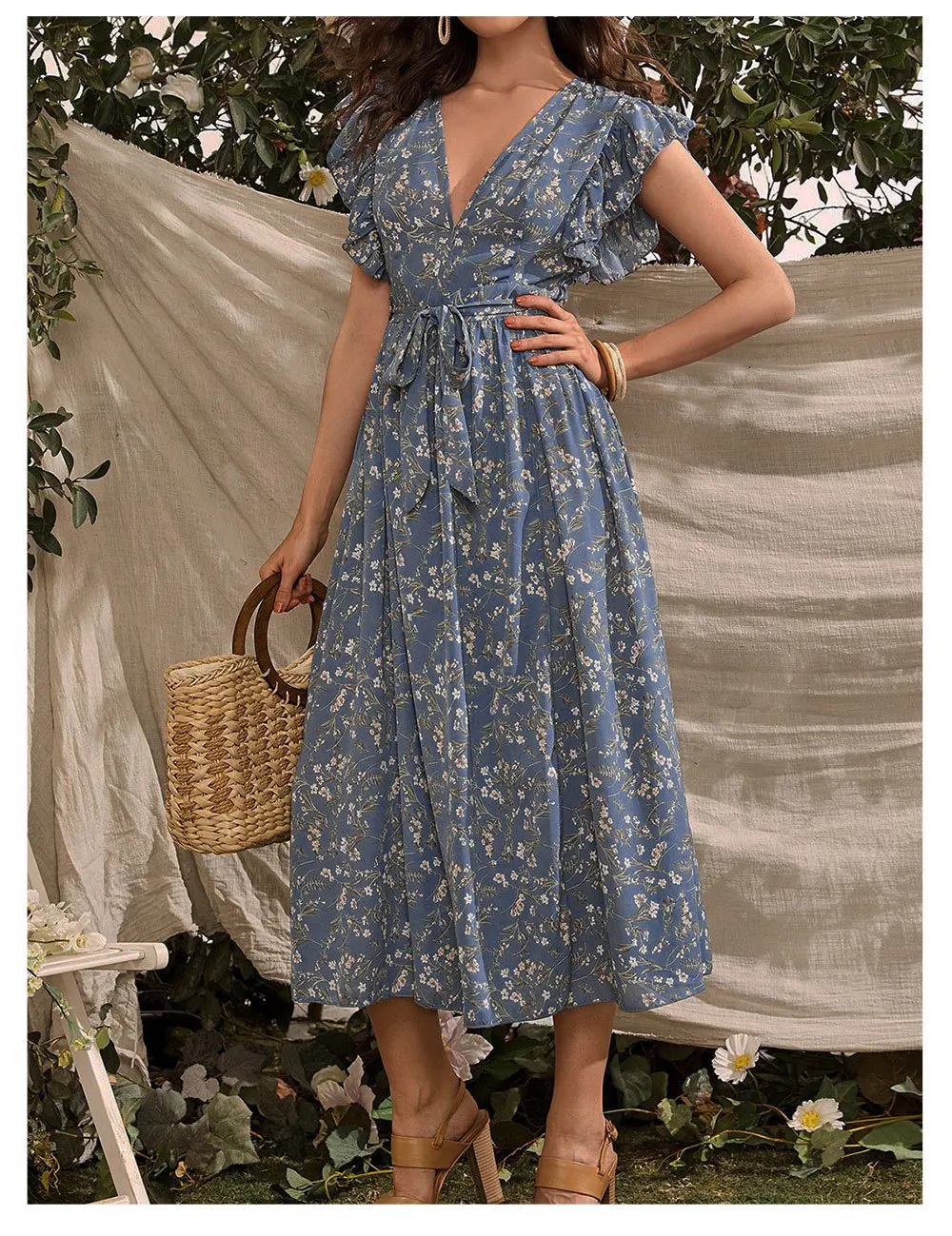 Trendy Ruffle Sleeves Casual Elegant Chic Boho Party Formal Maxi Dress