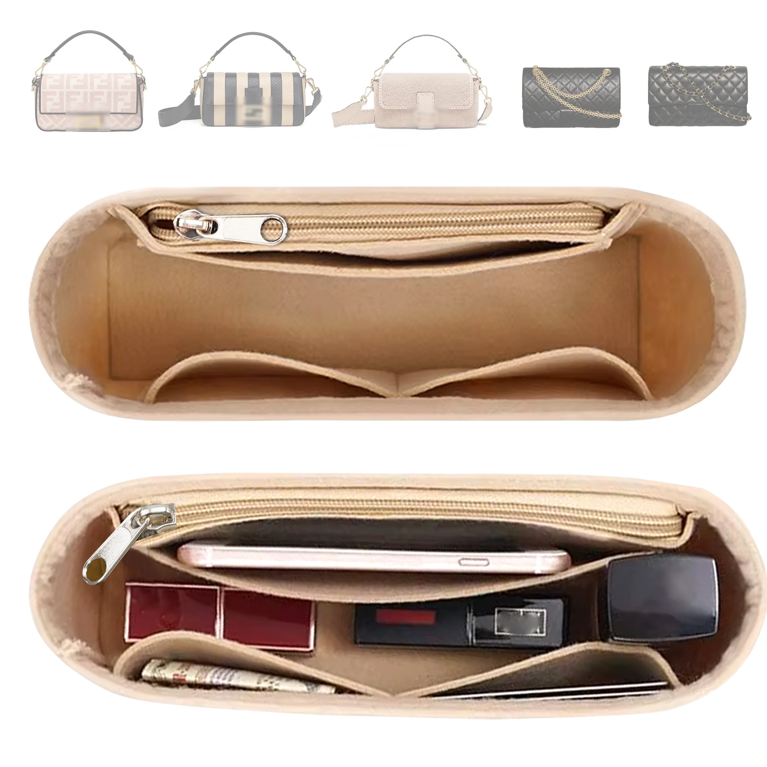 Felt Purse Organizer Insert with Zipper – Inner Liner Pouch for ...