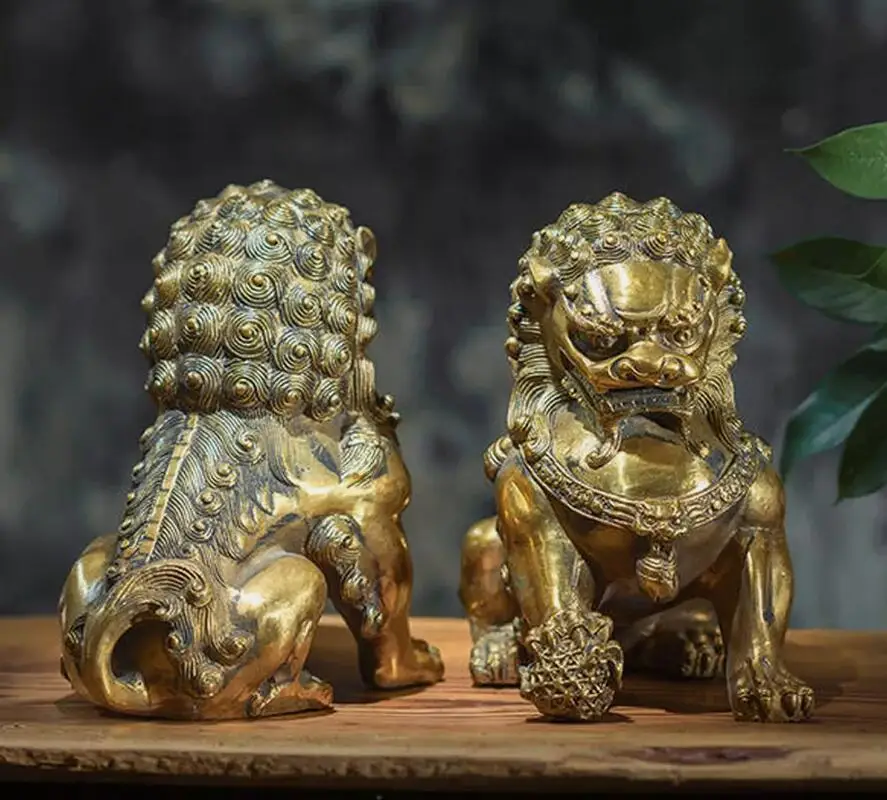16cm-Antique-bronze-Door-Fengshui-Guardion-Fu-Foo-Dogs-Lion-Statue ...