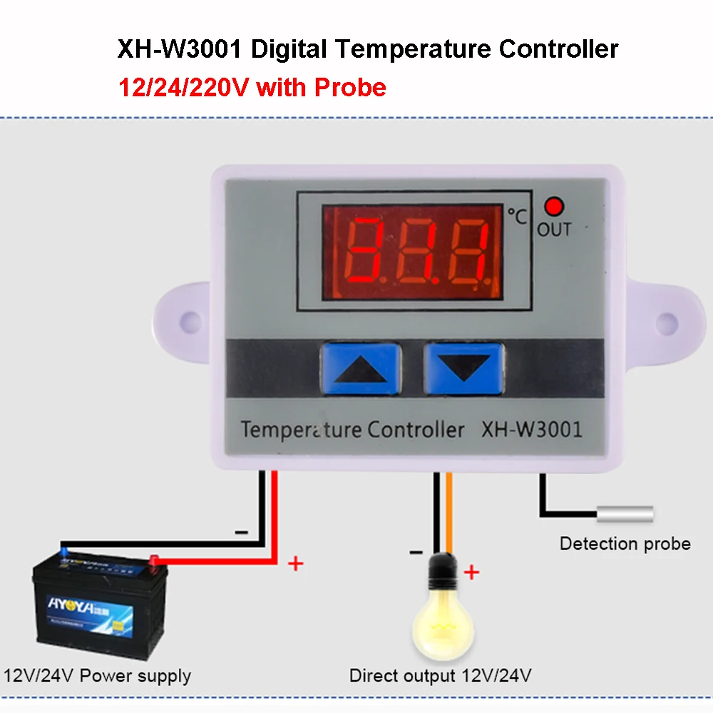 W3001 cyfrowy regulator temperatury LED termostat termoregulator 12V ...