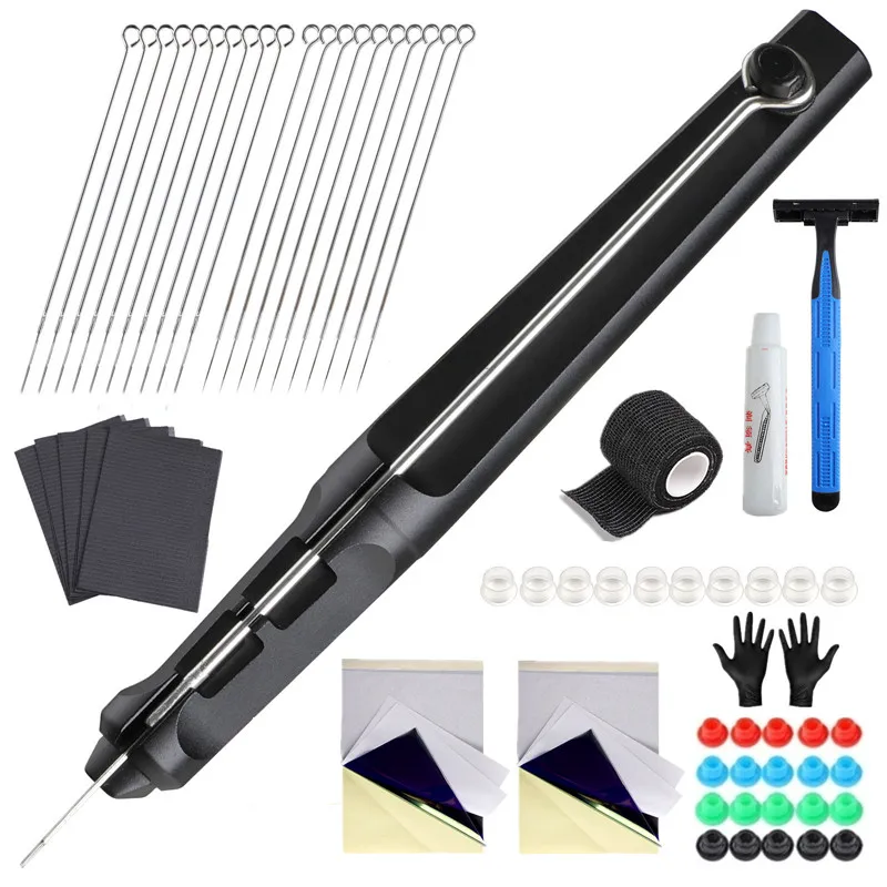 Black Traditional Tattoo Hand Needle Kit With Ink Needles Accessories ...