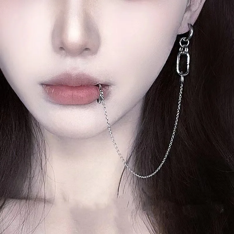 1Pcs-Fake-Piercing-Lip-Chains-Ear-Clip-Punk-Gothic-Cool-Girl-False-Lip ...
