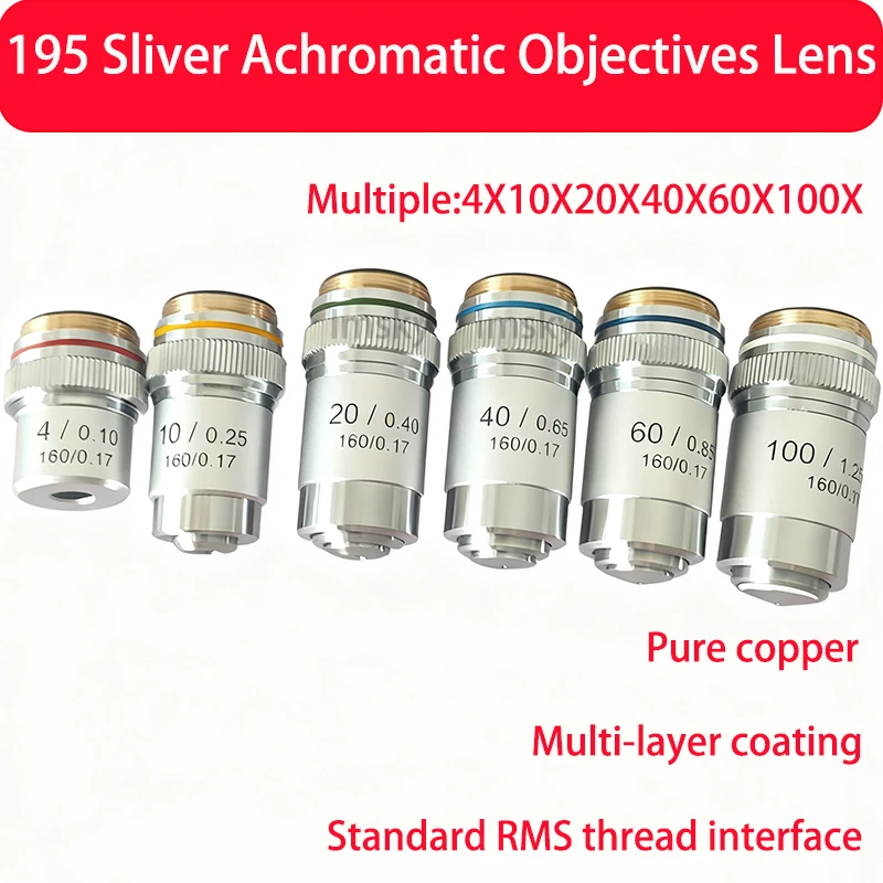195 Sliver Achromatic Objective Lens 4X 10X 20X 40X 60X 100X RMS 20.2mm ...