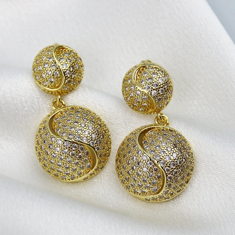 3-Pairs-Half-Zircon-Round-ball-Earrings-Elegant-Gold-Metallic ...
