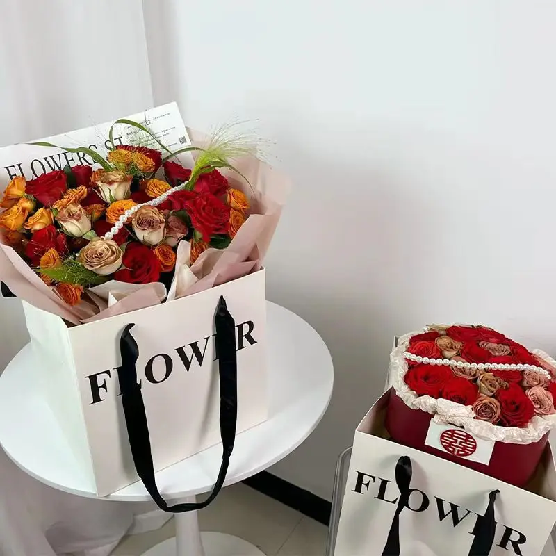 1pcs-White-Square-Flower-Bunch-Gift-Bag-Holiday-Bouquet-Black-Portable ...