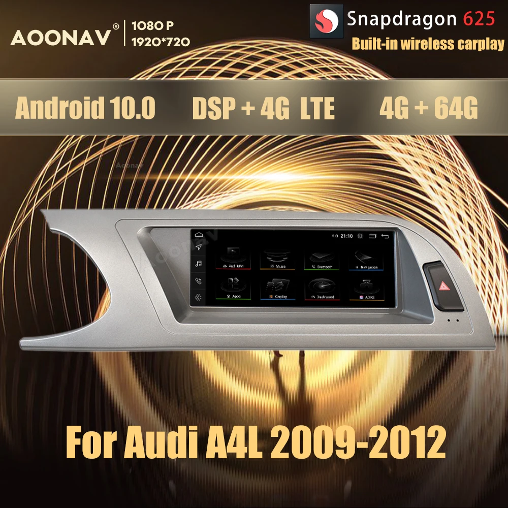 8.8 Polegada 8 núcleo 4 + 64g android 10.0 snapdragon 625 rádio do carro gps para audi a4l 2009 ...
