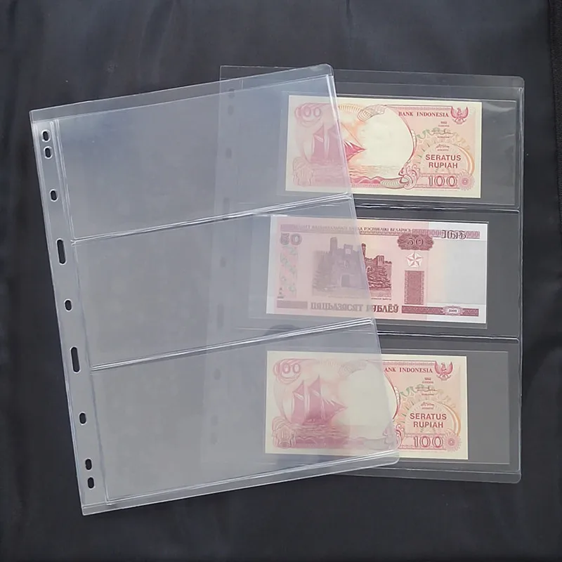 5pcs Loose Leaf Sheet 3-Slot Transparent Banknotes Holder Portable ...