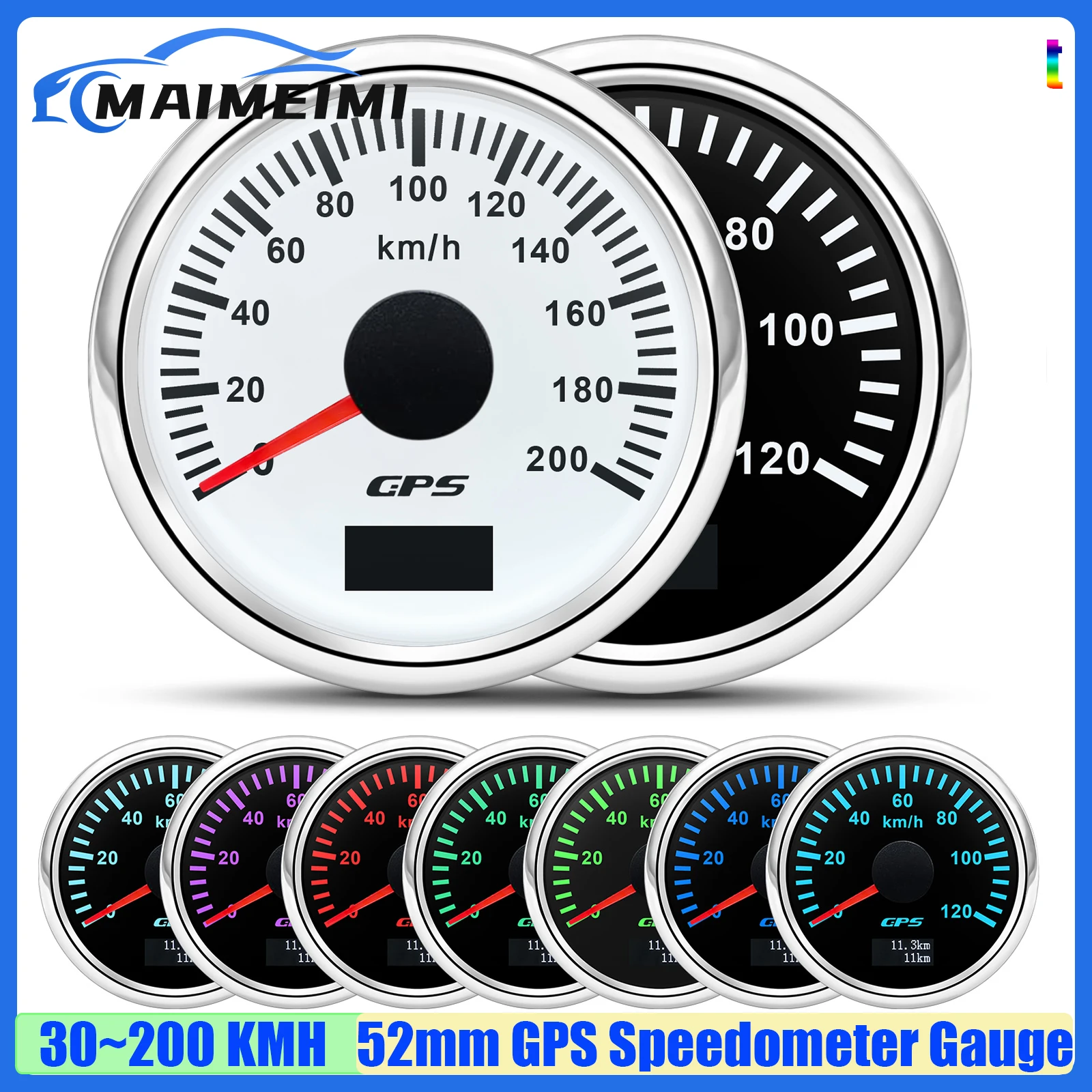 7-Color-LED-52mm-GPS-Speedometer-Gauge-with-Antenna-Mileage-30KMH-60KMH ...