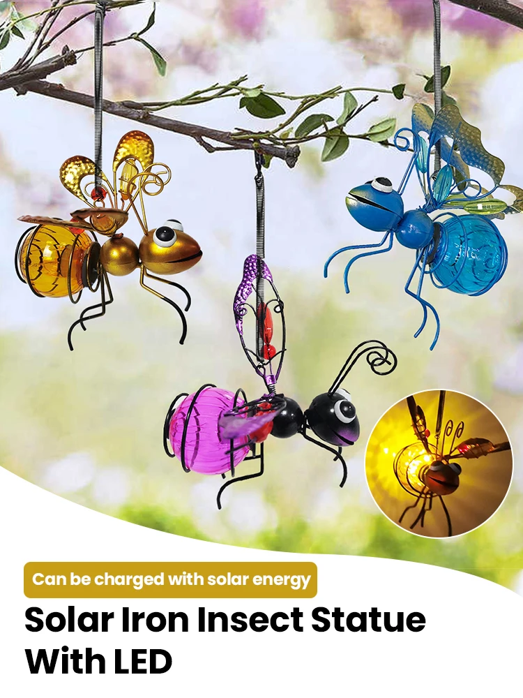 Solar-Iron-Insect-Statue-With-LED-Fairy-Light-Household-Decor-Cute ...