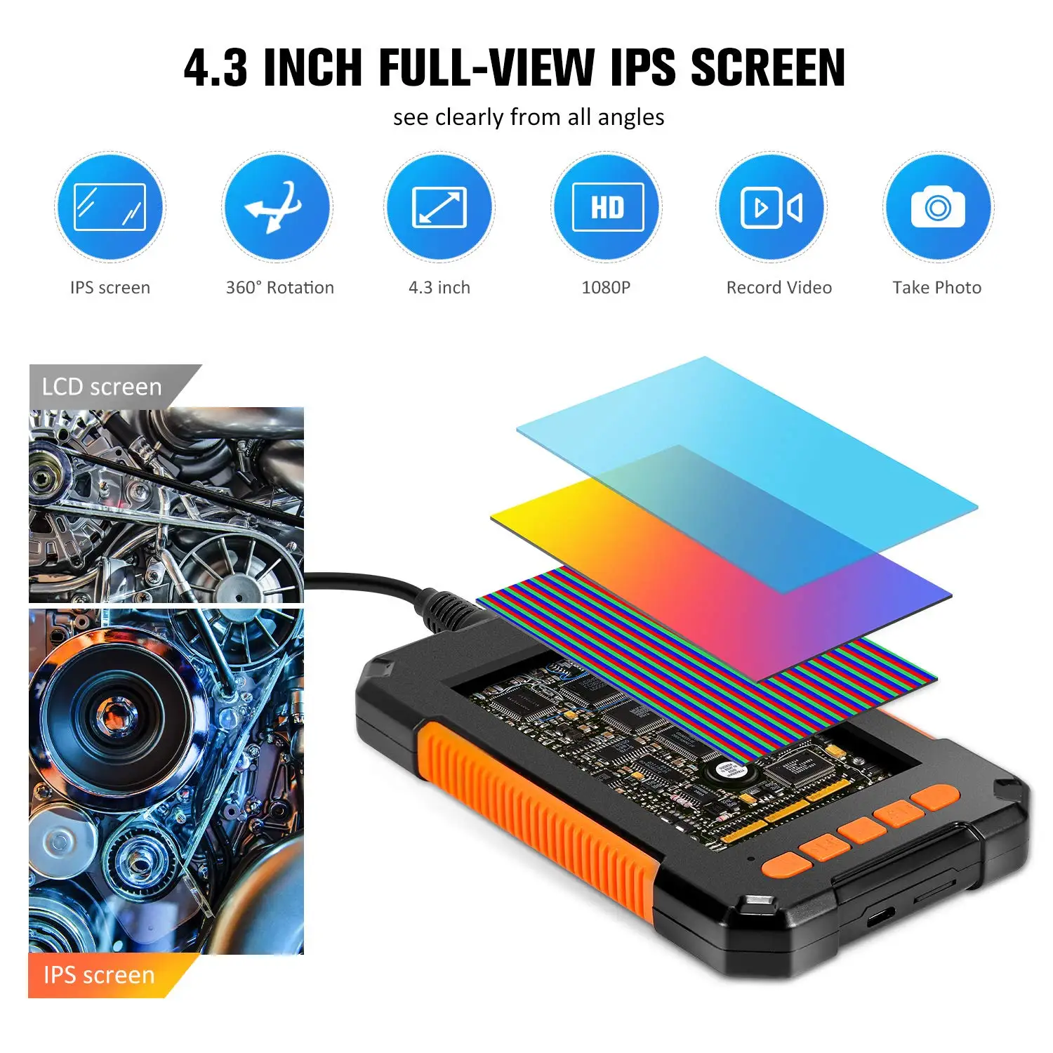 Cámara dual endoscópica Industrial, boroscopio de inspección de coche, impermeable IP68 con 8 ...