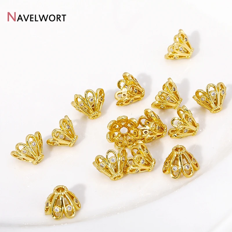 18K-Gold-Plated-Brass-Flower-Bead-Caps-Inlaid-Zircon-Hollow-Bead-Caps ...