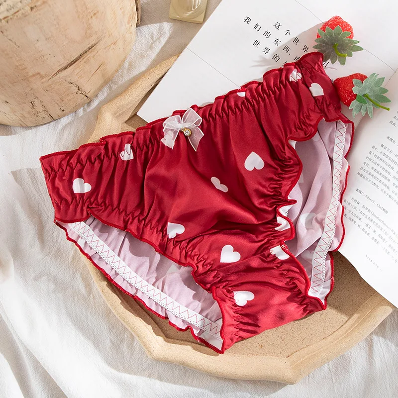 Women-Milk-Silk-Smooth-Heart-Print-Underwear-Cute-Lovely-Sweety-Bow ...