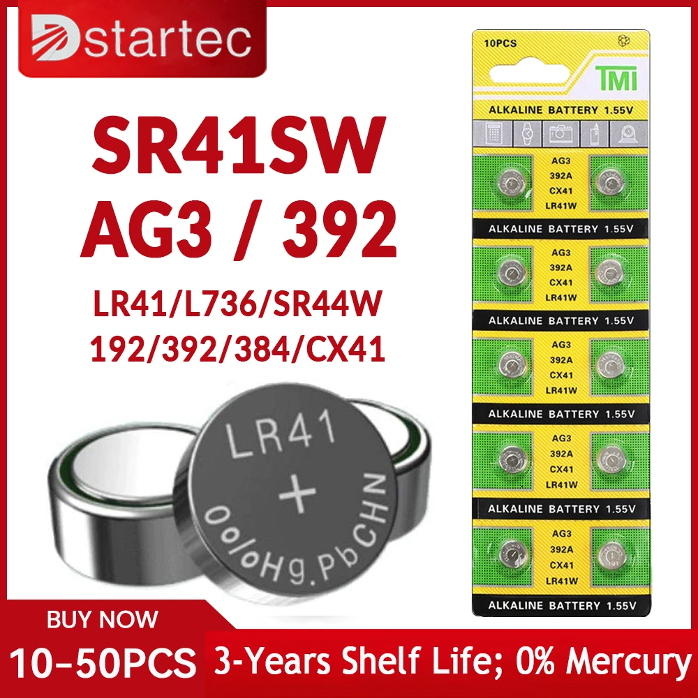 10-50PCS 1.55V AG3 LR41 Button Batteries SR41 392 192 Round Cell Coin ...