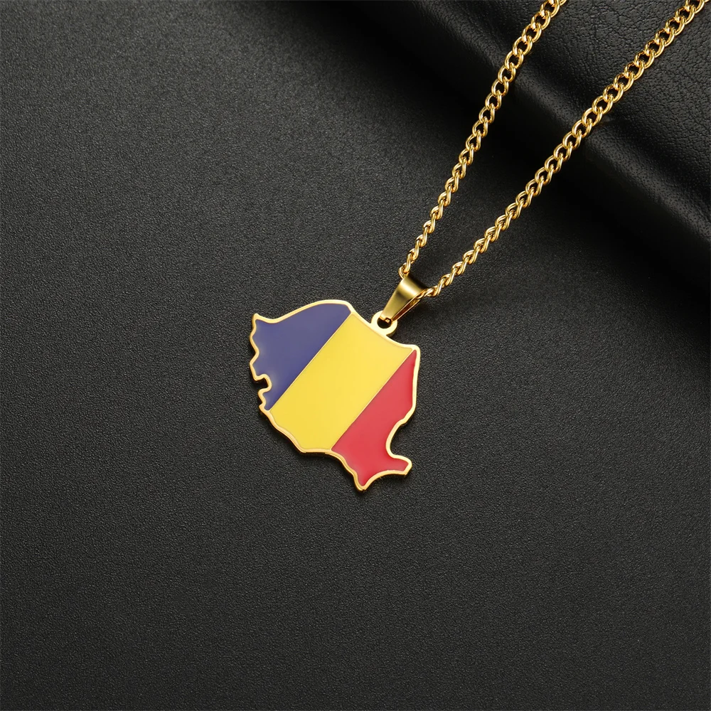EUEAVAN Enamel Romania Map Necklace Women Men Stainless Steel Trendy ...