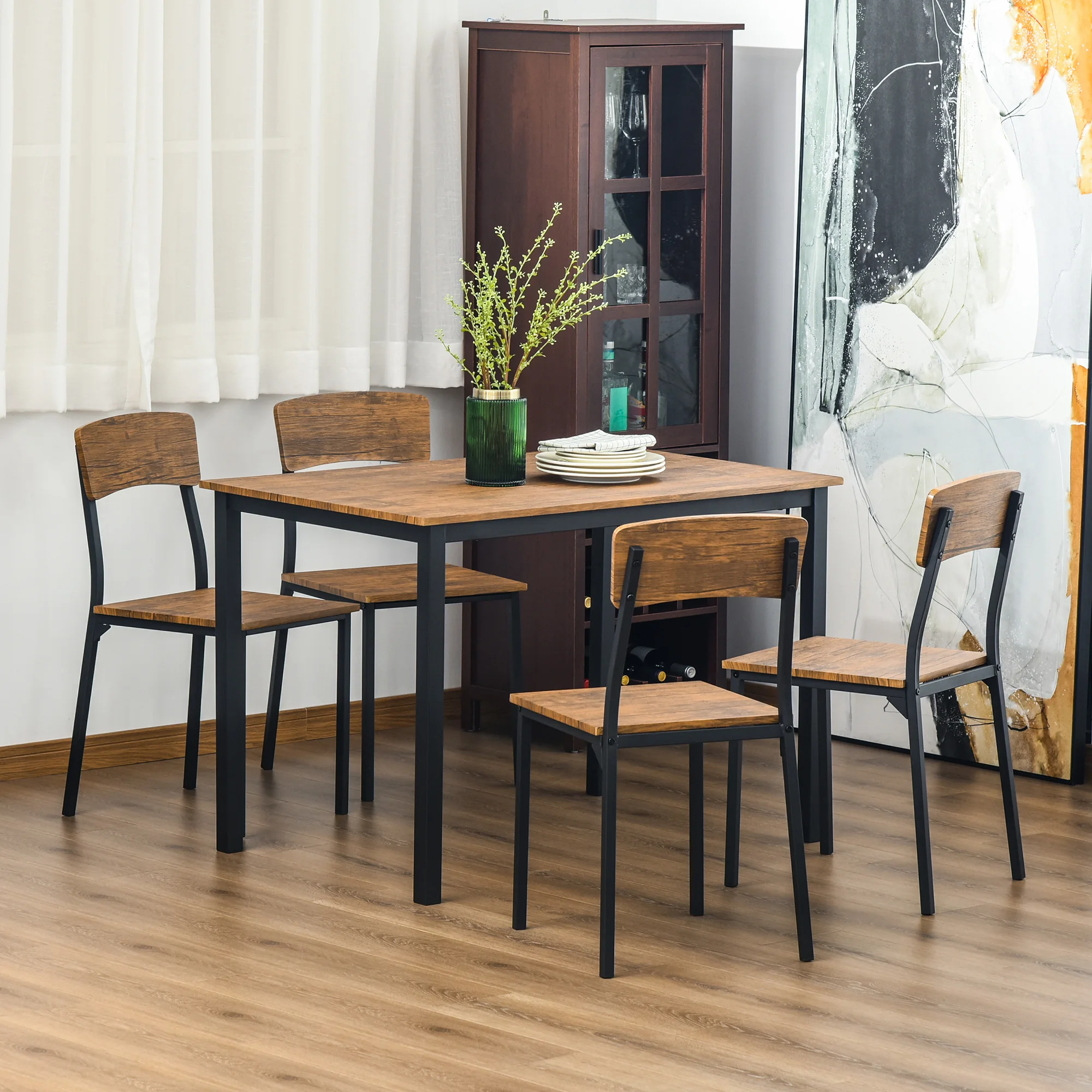 5 Pc Contemporary Dining Set Table with 4 Chairs Compact Kitchen ...