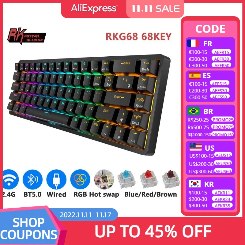 RKG68-RK837-Wireless-Mechanical-Keyboard-68-Key-65-RGB-Backlight-Hot ...