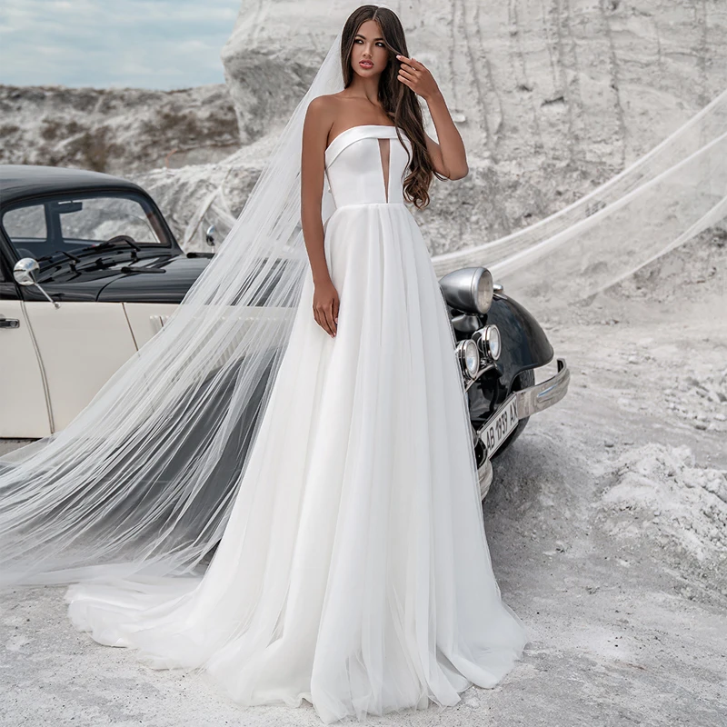 Simple Strapless Lace Wedding Dress