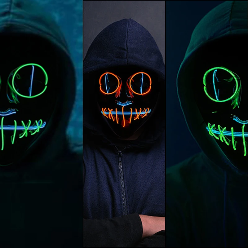 Halloween EL Neon Mask Mixed Color Led Mask Halloween Masquerade Party ...