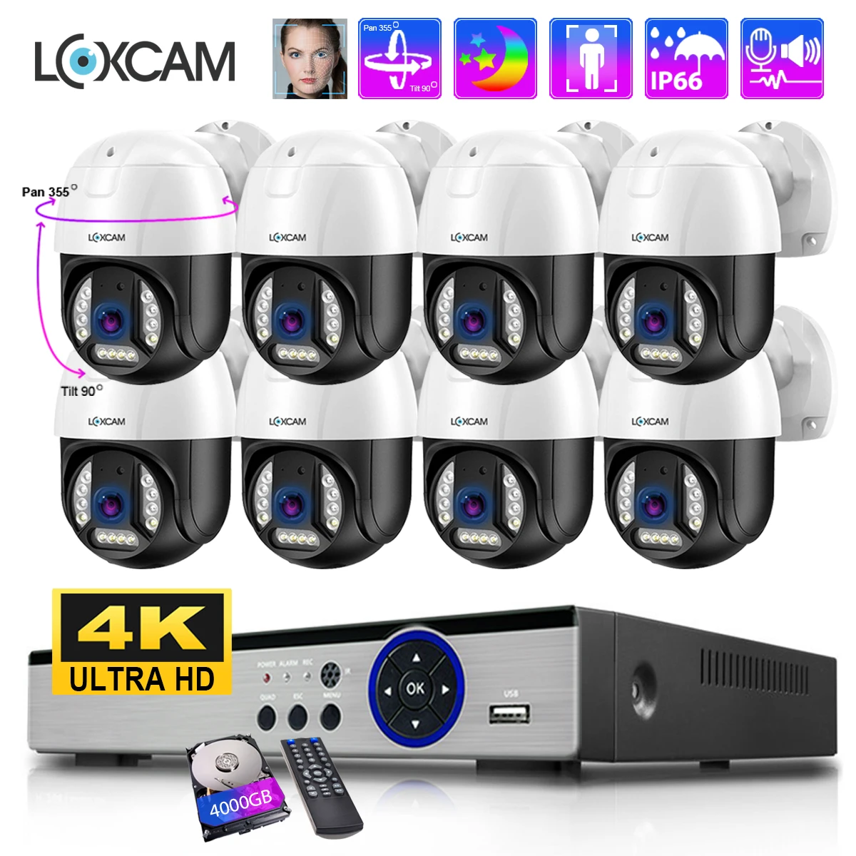 LOXCAM-H-265-10CH-8CH-4K-PTZ-Security-Camera-System-8MP-Ai-Face-Detect ...