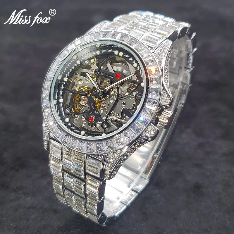New Fully Iced Out Men's Automatic Mechanical Male Watch Skeleton Dial ...