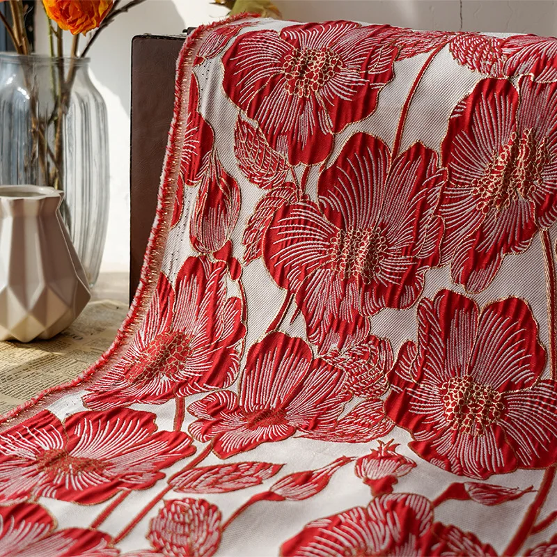 Embossed Gold Silk Large Flower Yarn Dyed Jacquard Fabric Stiff Retro ...