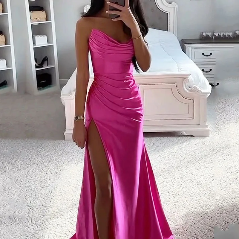 LIYONG-Women-Maxi-Dress-Fashion-Chest-Wrapping-Pleated-Solid-Sleeveless ...