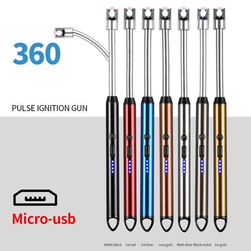 Long Metal Windproof Pulse Ignition 360 ° Rotary Ignition Lighter Type ...