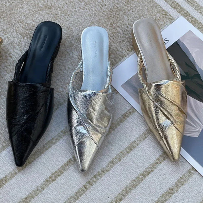 Fashion-Pointed-Toe-Slippers-Women-Slip-On-Mule-Flat-Heels-Causal ...