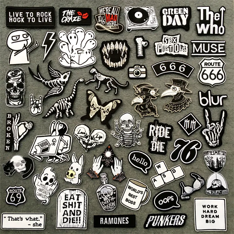 Schwarz und Weiß Bestickt Patches für Kleidung Thermoadhesive Patches ...