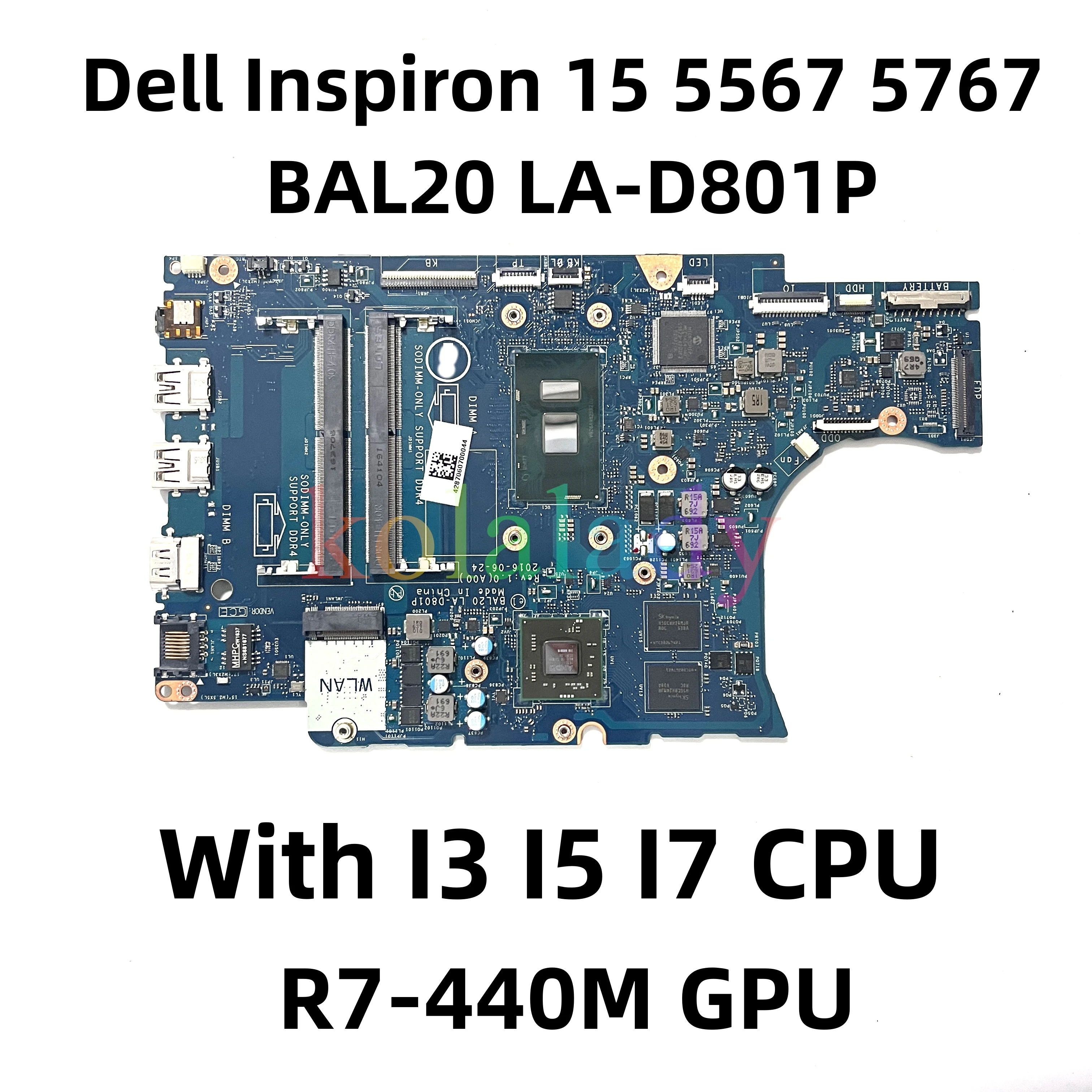 BAL20 LA-D801P For dell Inspiron 15 5567 5767 Laptop Motherboard With ...