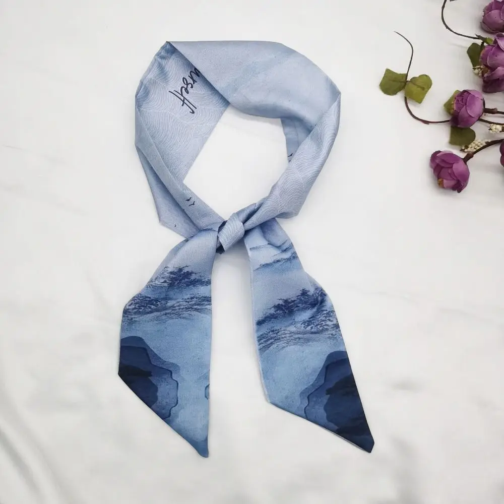 French Scarf Butterfly Tie Hair Retro Chinese Style Oil Print Hair ...