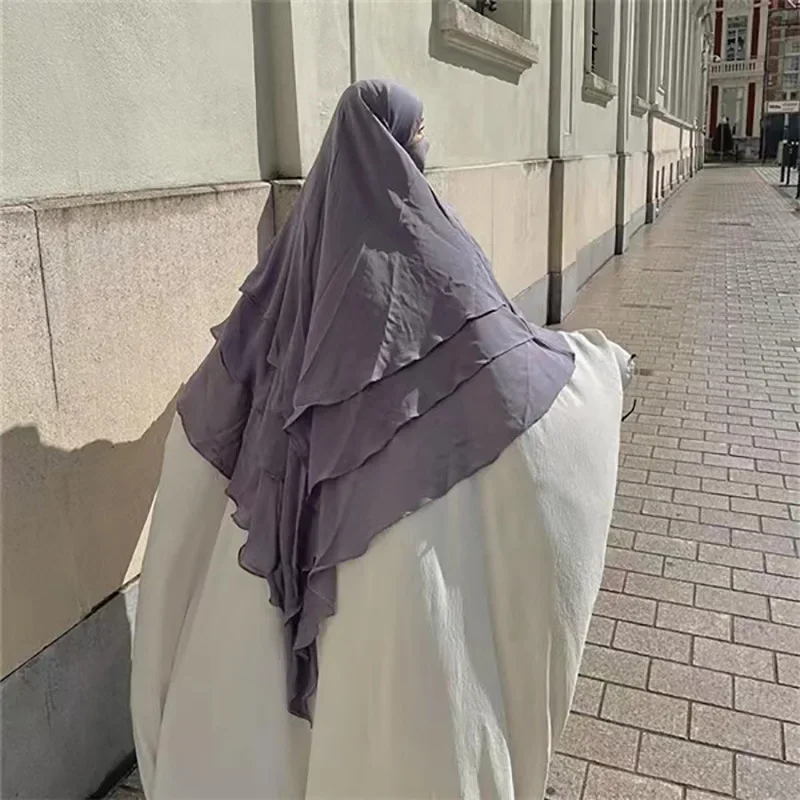Long Khimar Hijab Scarf Wrap 2 Layers Crepe Voile Femme Musulman Muslim ...