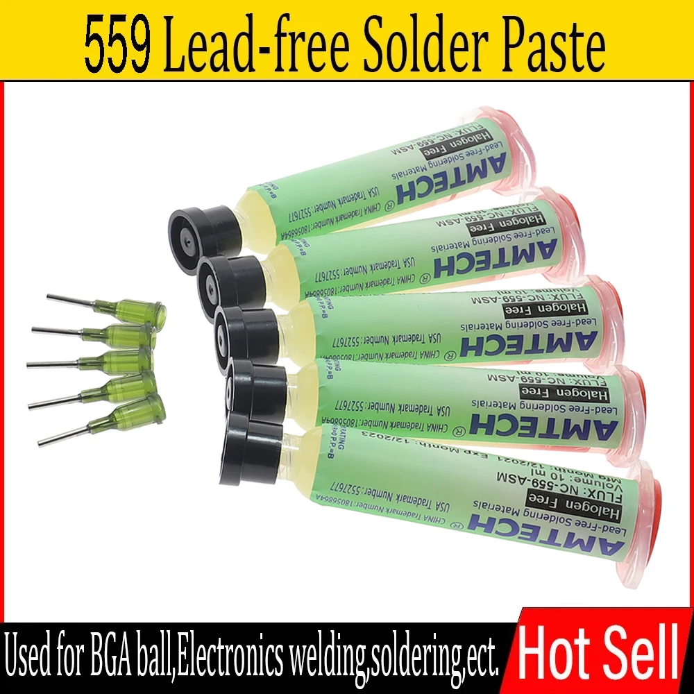 5pcs-AMTECH-NC-559-ASM-Grease-10cc-BGA-PCB-No-Clean-Solder-Paste ...