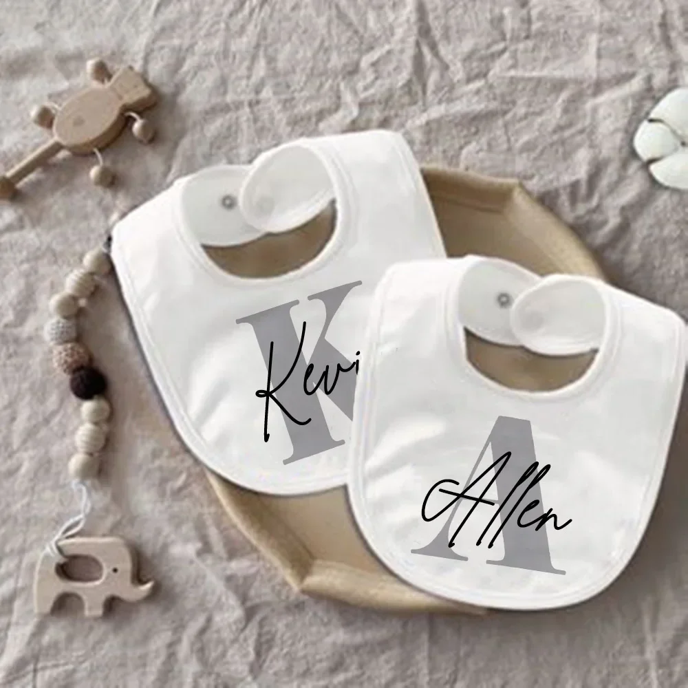 Personalised Baby Bib Bibs Custom Initial with Name Boys Cotton Infant ...