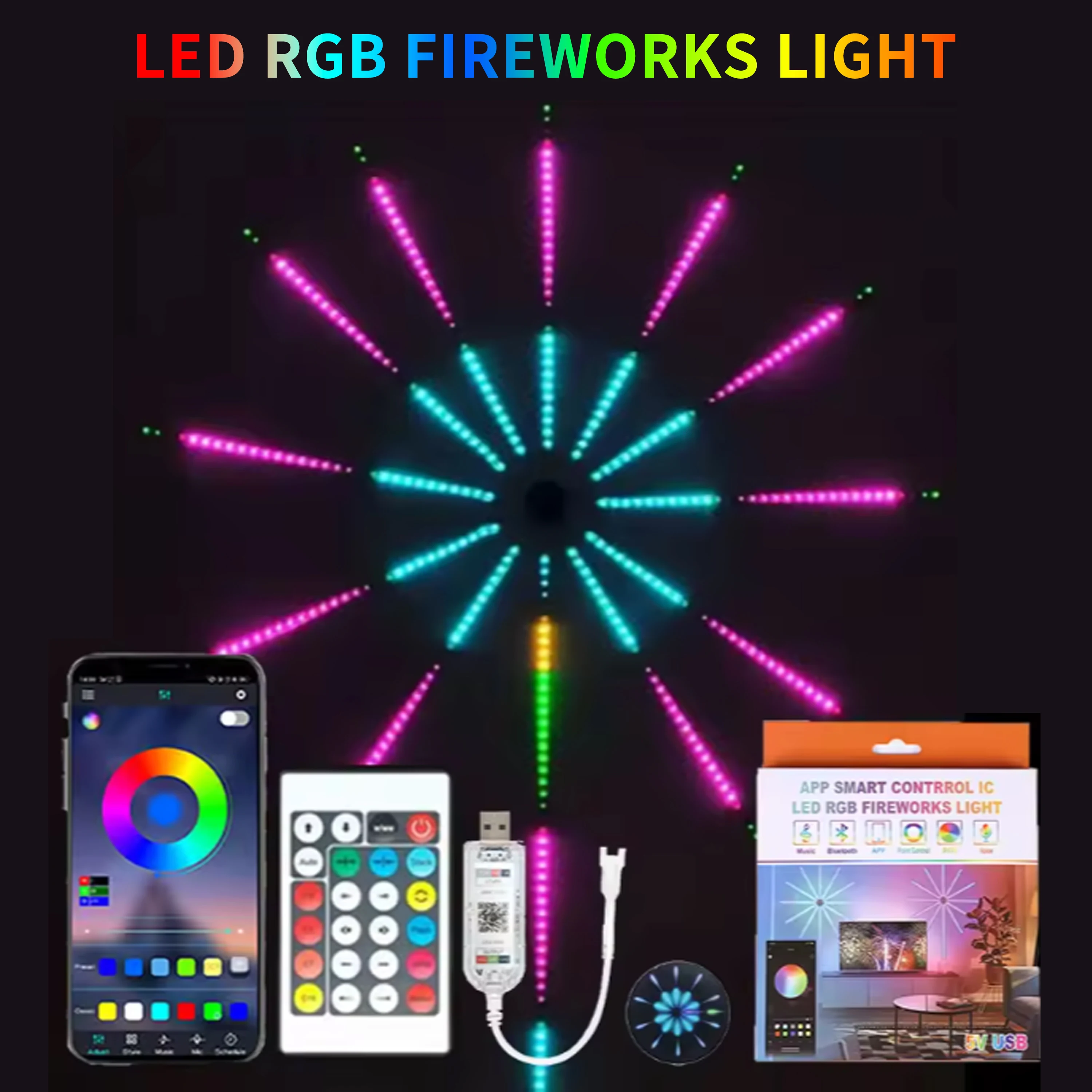 5V USB RGBlC Firework Strip Lights LED Bluetooth APP Control Smart Lamp ...