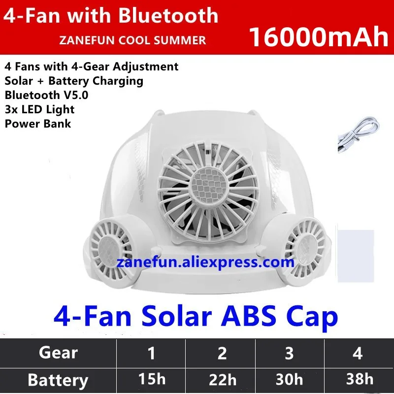 4-Fan-Solar-Helmet-with-Bluetooth-LED-Light-16000mAh-Rechargeable ...