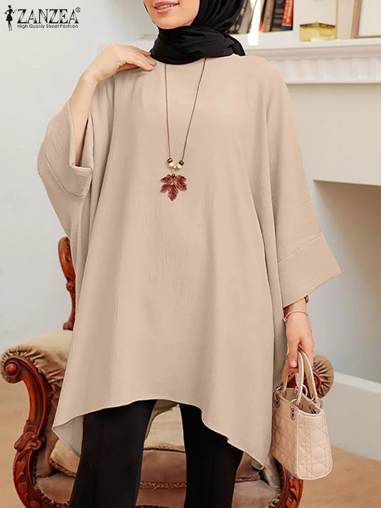 Fashion Women Long Sleeve Blouse Zanzea Elegant Tunic Tops Solid Muslim ...