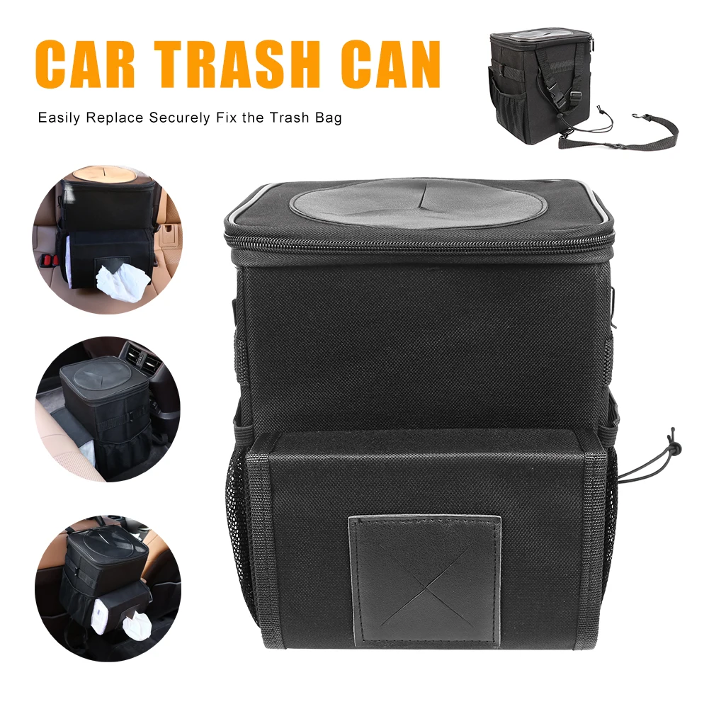 Car-Trash-Can-With-Lid-And-Storage-Pockets-With-2-Removable-Leakproof ...