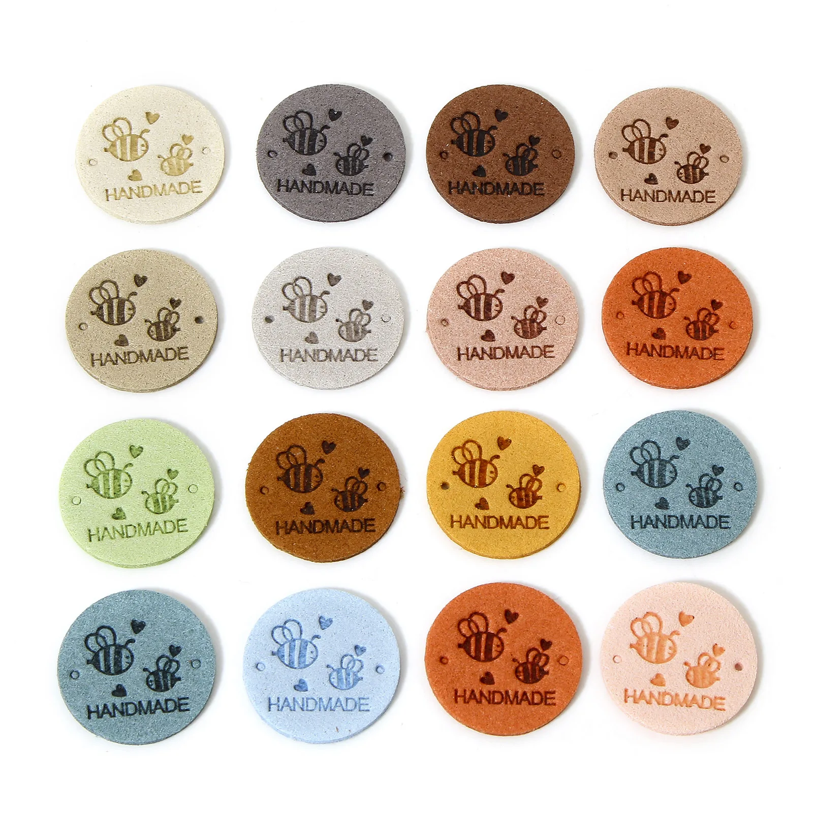 20PCs-Round-Pu-Label-Tags-Bee-Pattern-Hand-Made-For-Clothing-Multicolor ...