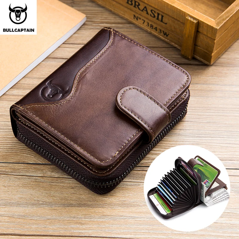 BULLCAPTAIN Men's Genuine Leather Wallet Multi Functional Multi Card ...