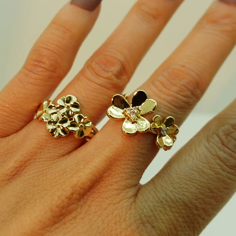 Exquisite Gold Plated Flower Rings for Women Girl Cute Flower Open ...
