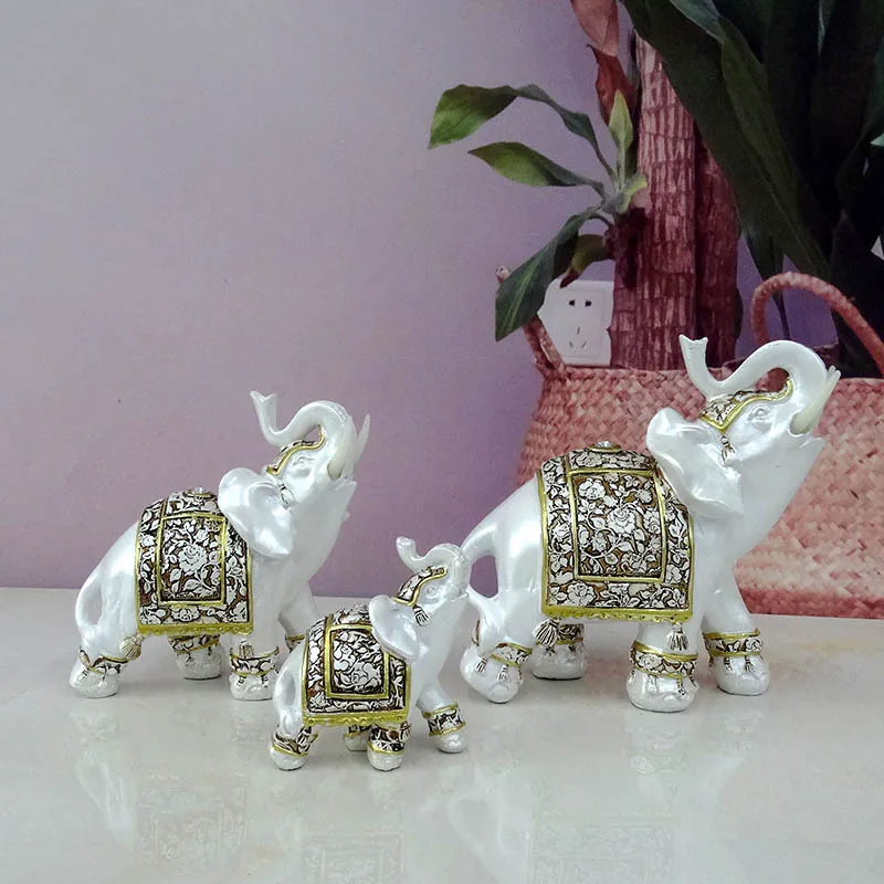 Elephants-Statue-White-Color-Resin-Good-Luck-Wealth-Lucky-Elephant-Feng ...