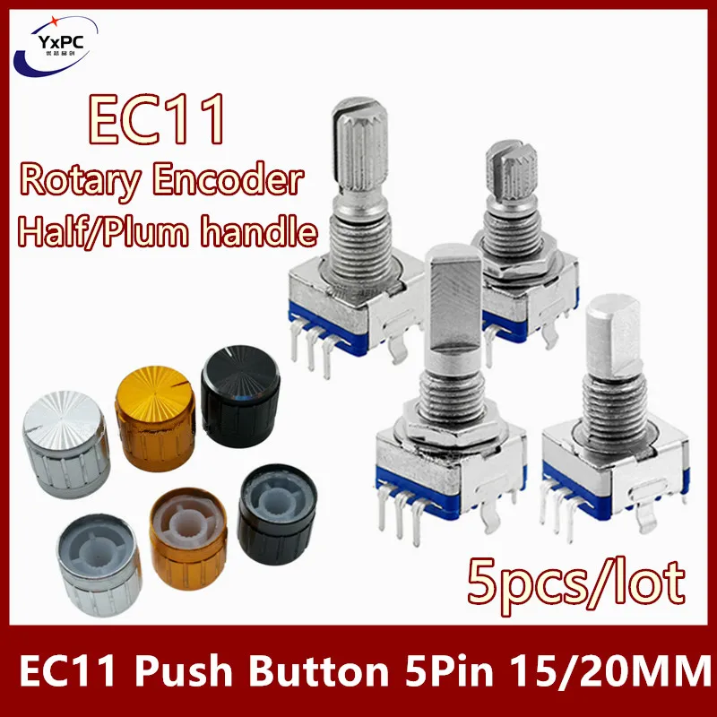 5pcs-lot-EC11-Push-Button-5Pin-15-20MM-360-Degree-Rotary-Encoder-With-A ...