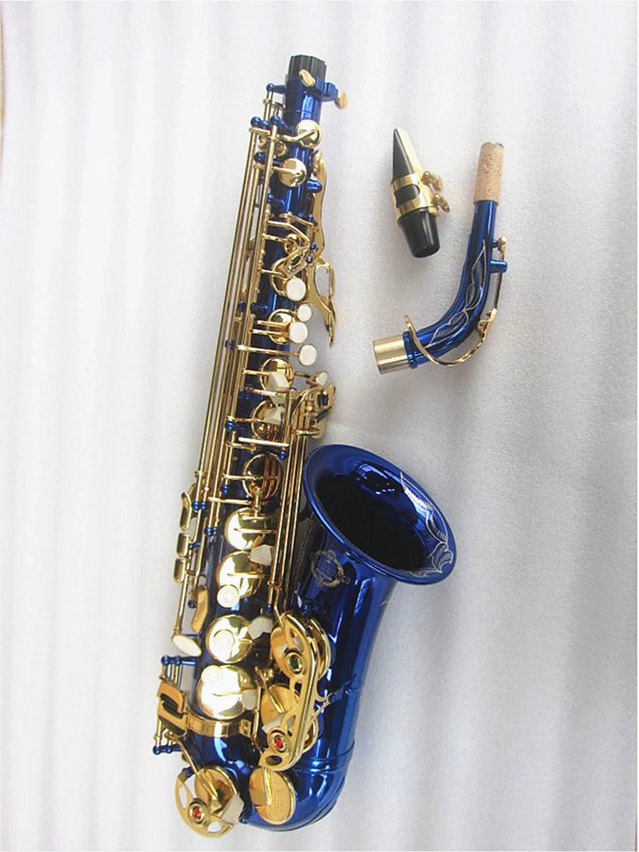 New Alto Saxophone Eb brass Unique Blue gold key Carved Surface E Flat ...