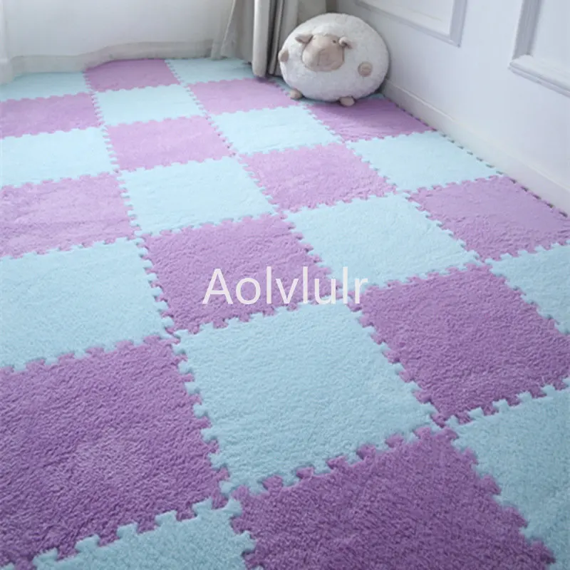 Solid Color Winter Plush Foam Stitching Rug Living Room Children ...