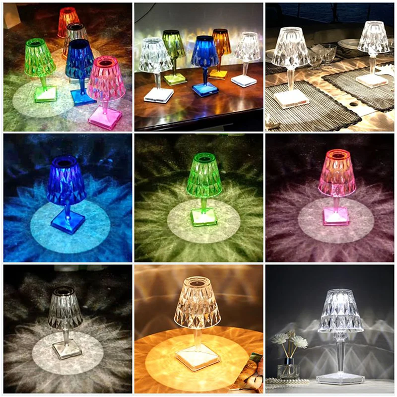Touch Sensor Diamond Table Lamp Crystal LED Desk Night Light Lamps ...