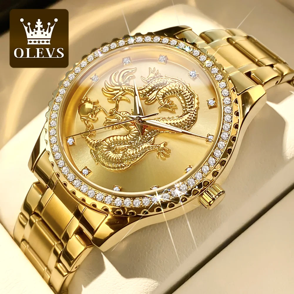 Olevs Quartz Luxury Watch | Olevs Gold Watch Dragon | Olevs Mens Gold ...